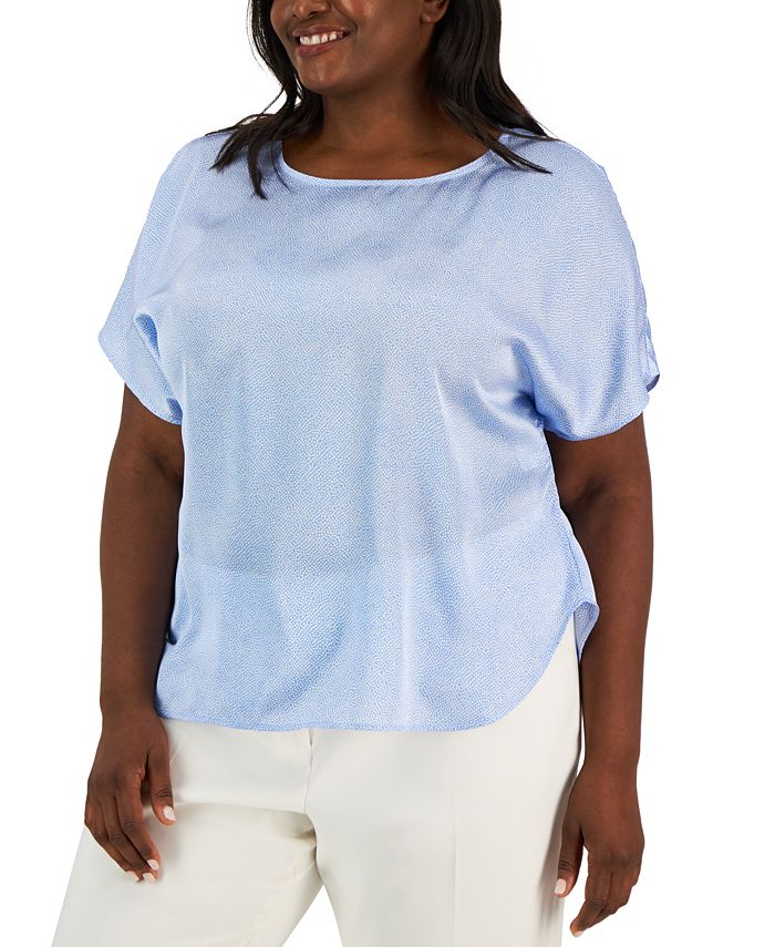 Anne Klein Plus Size Printed Satin Short Sleeve Blouse - Macy's Anne Klein Plus Size Printed Satin Short Sleeve Blouse - Macy's