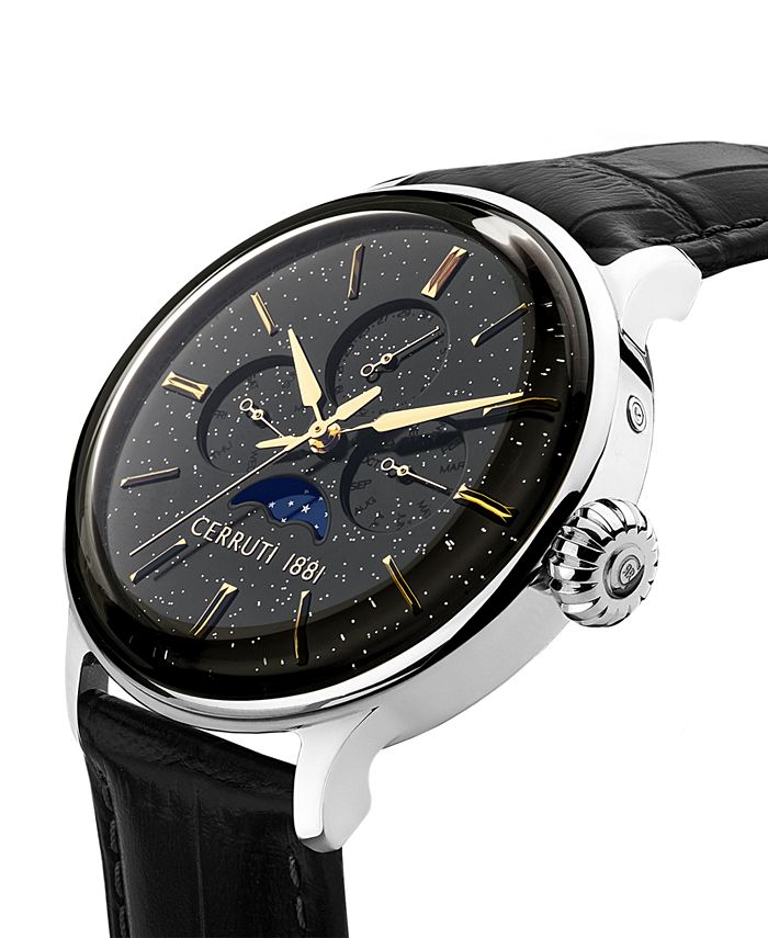 Cerruti 1881 Men's Dervio Collection Black Genuine Leather Strap Watch ...