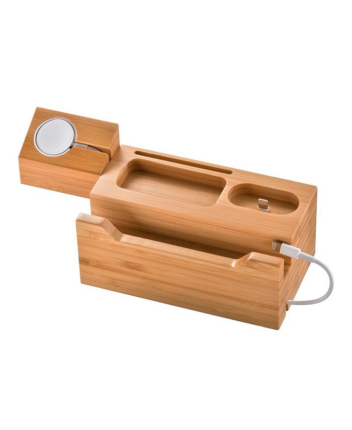 Trexonic 3 in 1 Bamboo Charging Station with Card Holder - Macy's