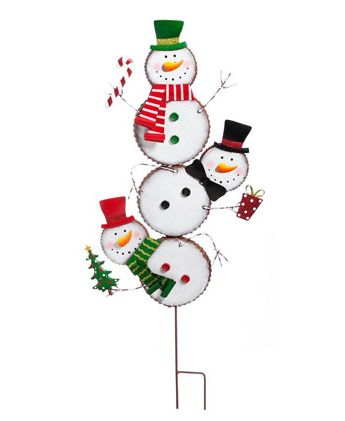 Evergreen Snowman Totem Metal Garden Stake, Outdoor Decor for Garden ...