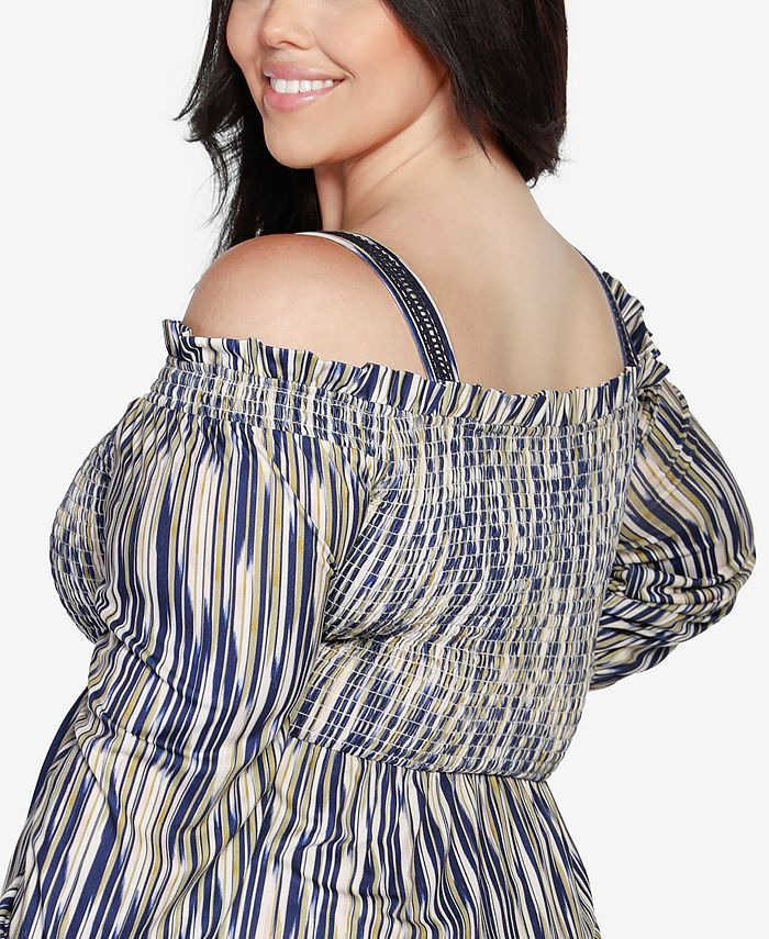 Belldini Black Label Plus Size Printed Cold-Shoulder Maxi Dress ...