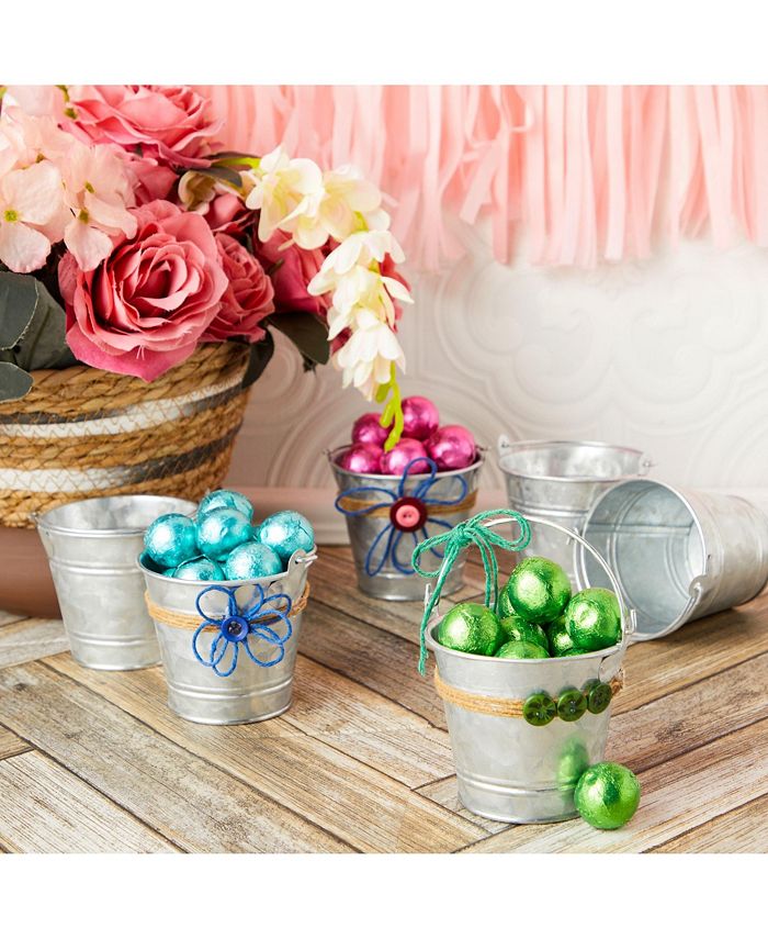 Juvale 6 Pack Small Galvanized Buckets with Handles, Mini Tin Pails for ...