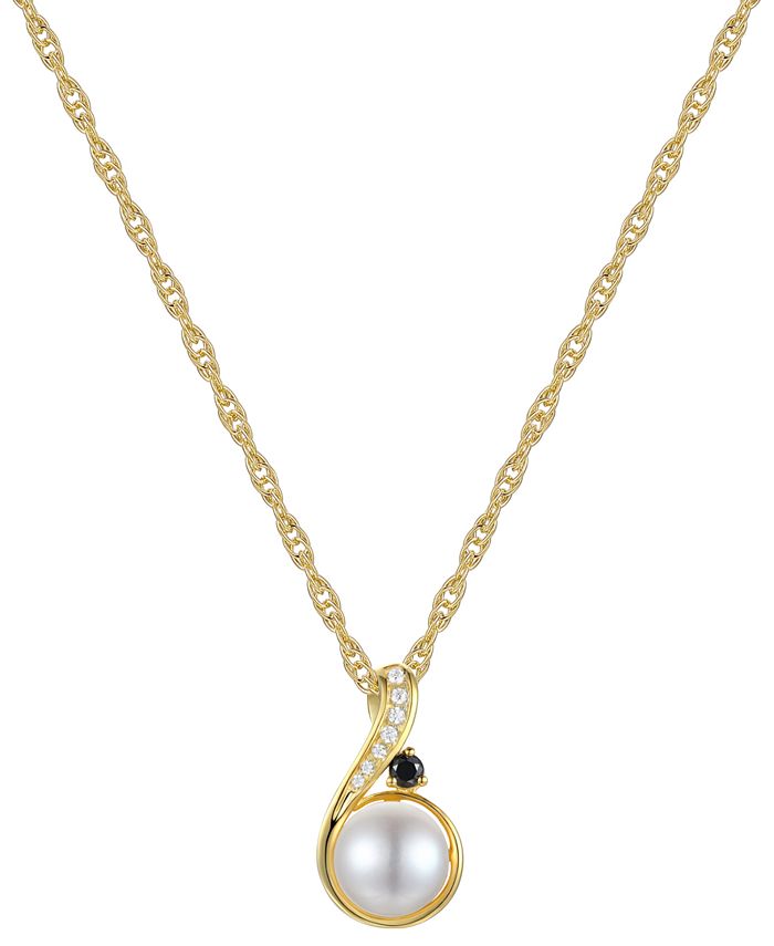 Macy's Cultured Freshwater Pearl (8mm), Onyx & Diamond Accent 18 ...