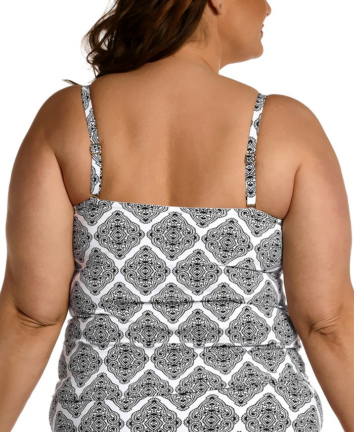 La Blanca Plus Size Oasis Tile Lace Up Front Tankini Top Macys