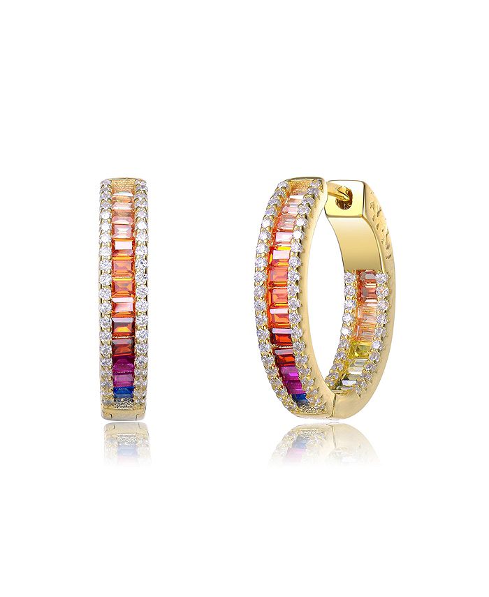 Rachel Glauber 14K Gold Plated Multi Color Cubic Zirconia Hoop Earrings ...