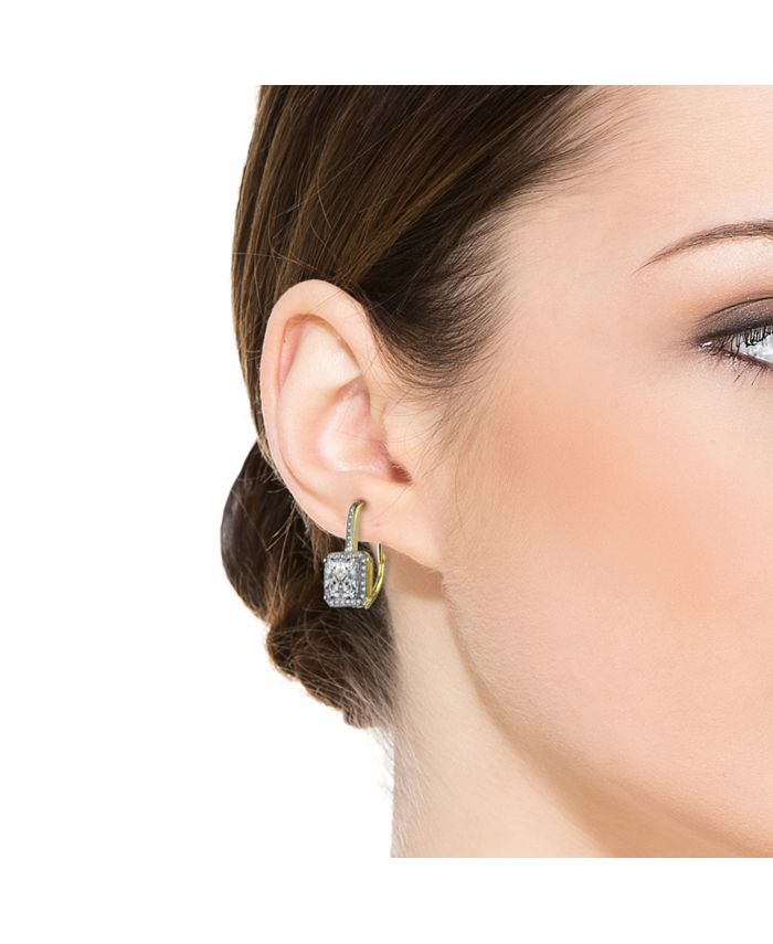 Rachel Glauber 14k Gold Plated Cubic Zirconia Halo Leverback Earrings