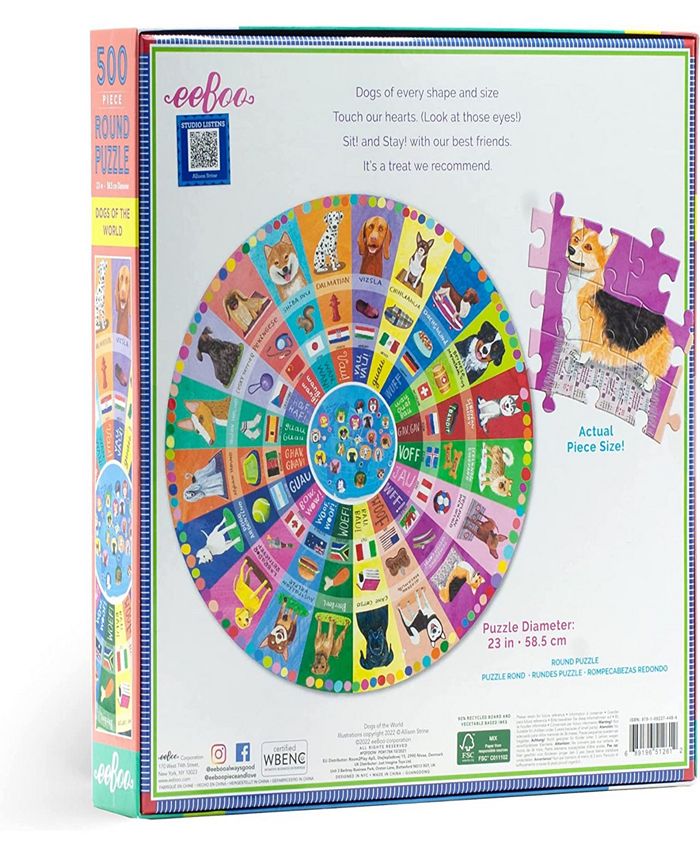 Eeboo Piece and Love Dogs of the World Round Family Jigsaw Puzzle, 500 ...