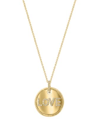 EFFY® Diamond Love Disc Pendant Necklace (1/8 ct. t.w.) in 14k Gold, 16 ...