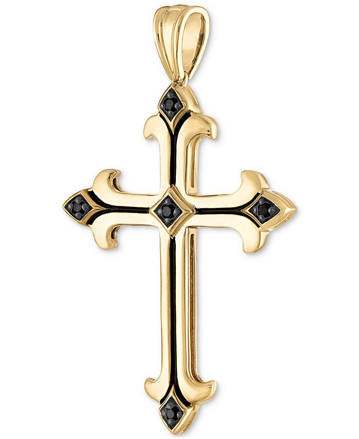 Esquire Men's Jewelry Black Cubic Zirconia Cross Pendant in 14k Gold ...