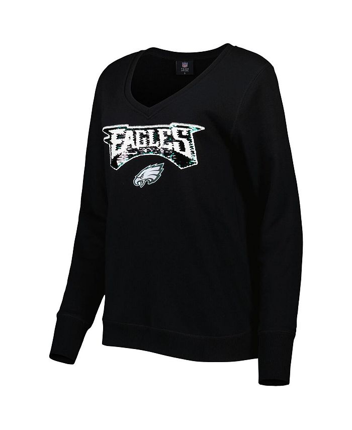 Cuce Women's Black Philadelphia Eagles Sequin Logo V-Neck Pullover ...