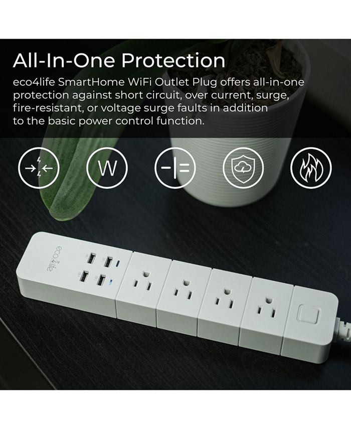 Eco4Life Smart WiFi Power Surge Protector Power Strip(4 Outlets, 4 USB ...