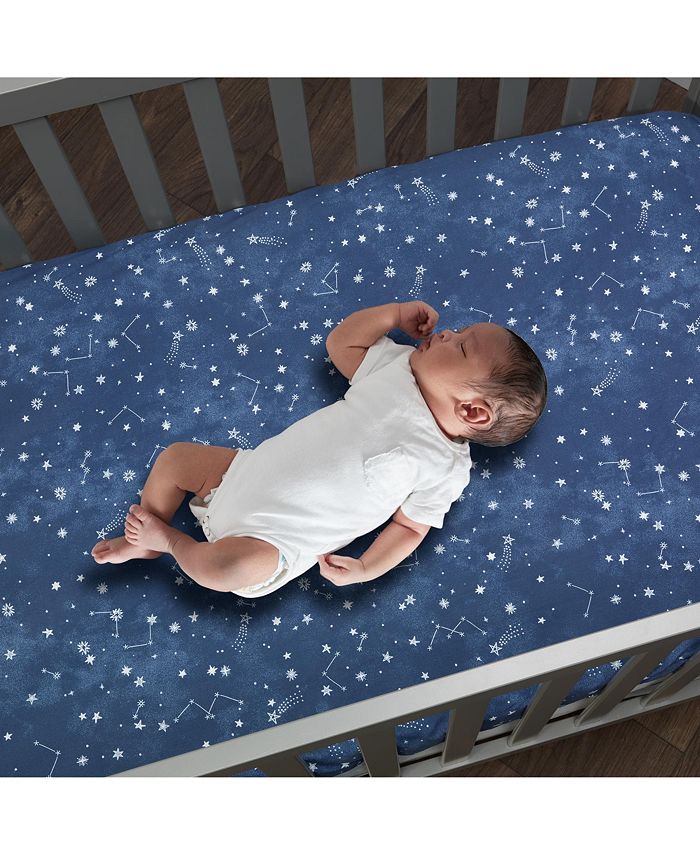 Lambs & Ivy Sky Rocket Blue Stars/Galaxy/Space 100% Cotton Fitted Crib ...