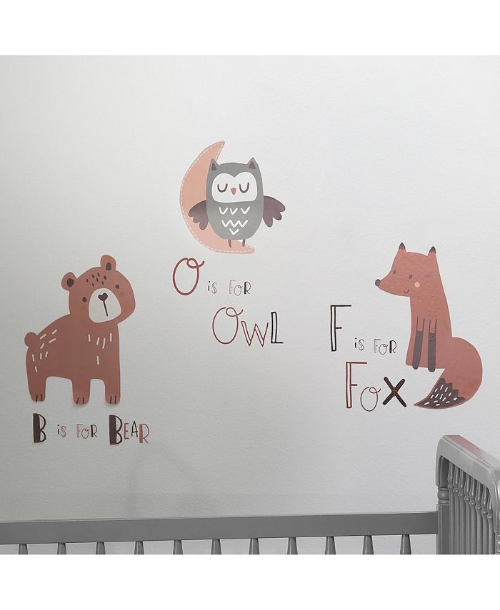Bedtime Originals Animal Alphabet Beige/Gray Bear/Owl/Fox Woodland Wall ...