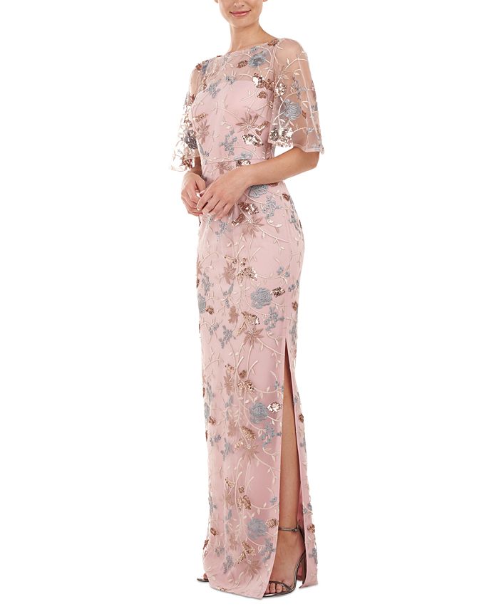 JS Collections Women's Daphne Embroidered Flutter-Sleeve Gown - Macy's