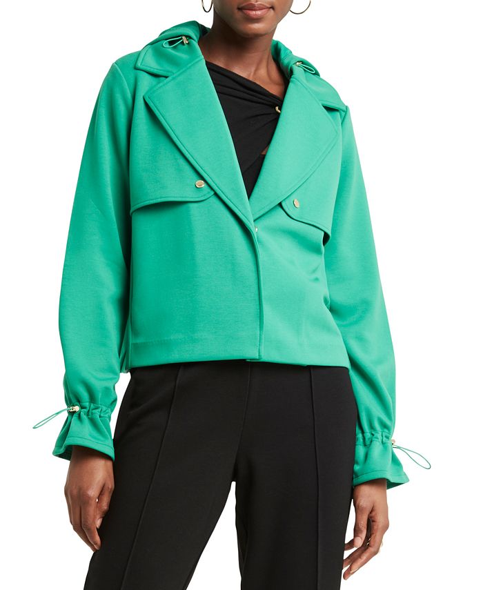H Halston Women's Notch-Lapel Hooded Bungee-Cuff Jacket - Macy's