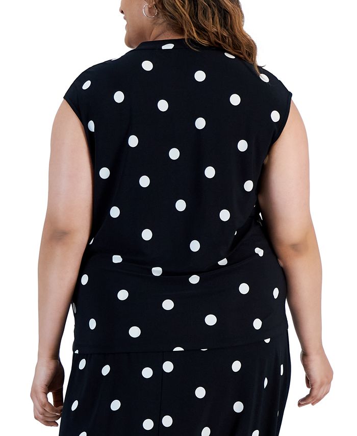 Kasper Plus Size Cowlneck Polka Dot-Print Shell Top - Macy's