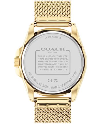 COACH Men's Greyson Quartz Gold-Tone Stainless Steel Mesh Bracelet ...
