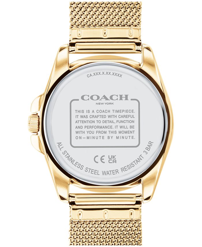 COACH Women's Greyson Quartz Gold-Tone Stainless Steel Mesh Bracelet ...