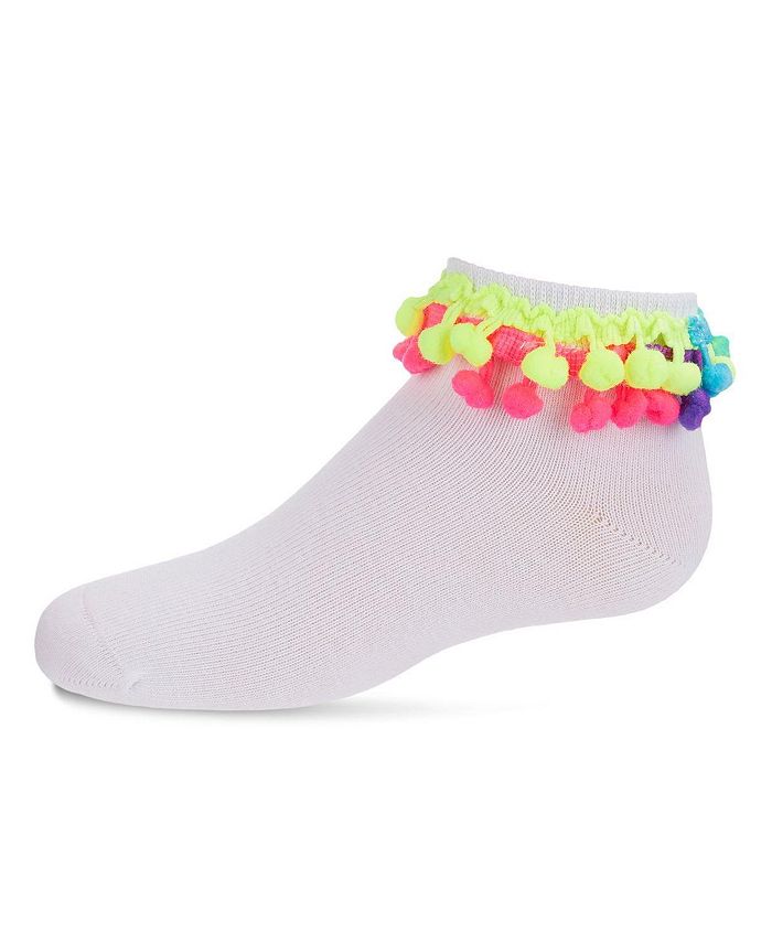 MeMoi Girl's Neon Multi Pom-Pom Cotton Blend Anklet Socks - Macy's
