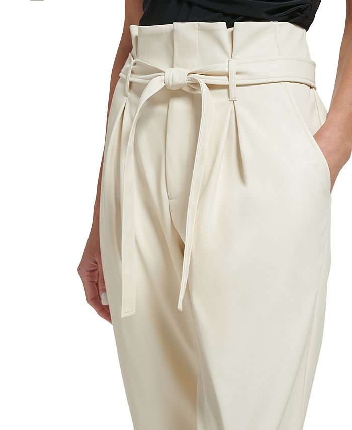 DKNY Faux Leather High Rise Tie Waist Ankle Pants - Macy's