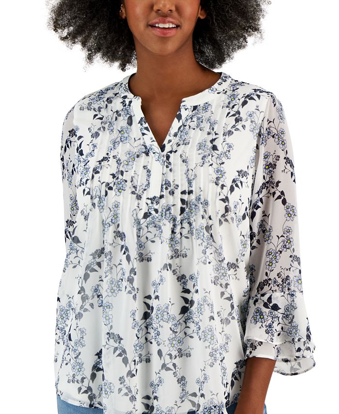 Charter Club Petite Butterfly Print Pintuck Top, Created for Macy's ...