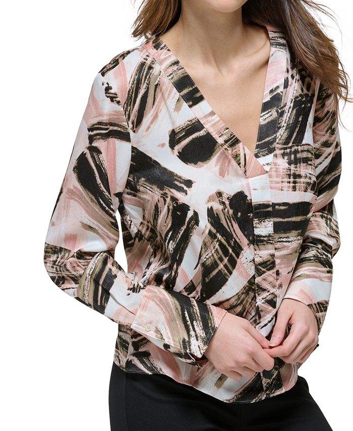 DKNY Women's Abstract-Print Long-Sleeve Blouse - Macy's