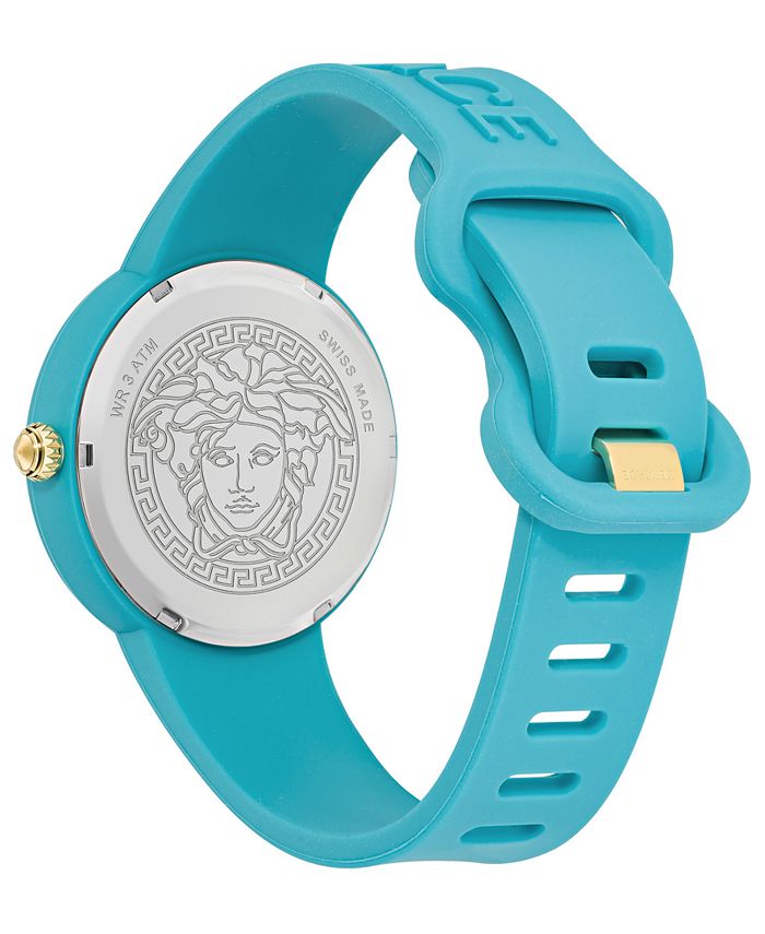 Versace Women's Swiss Medusa Pop Blue Silicone Strap Watch 39mm - Macy's