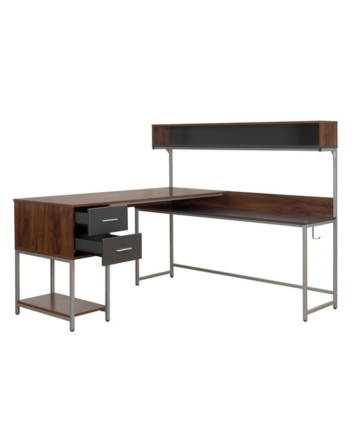 Techni Mobili Wood L-Shape with Hutch and Storage Desk - Macy's