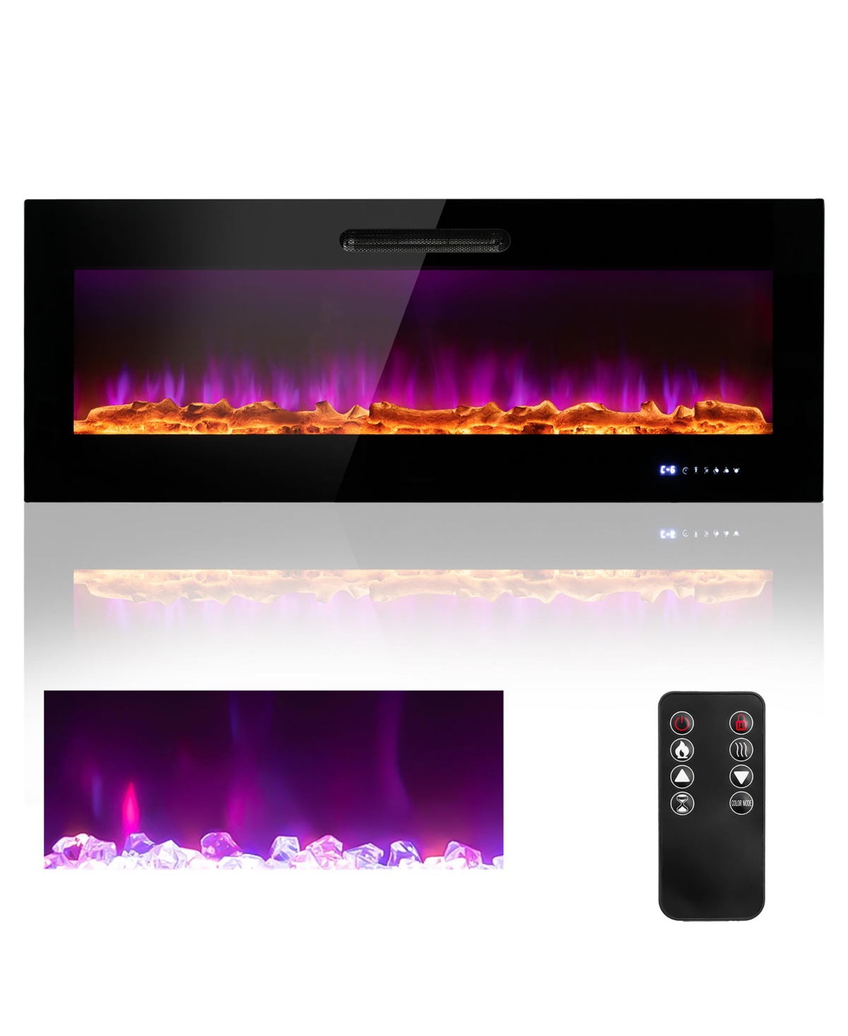 Costway Electric Fireplace Recessed Wall Mounted Heater In Black | ModeSens
