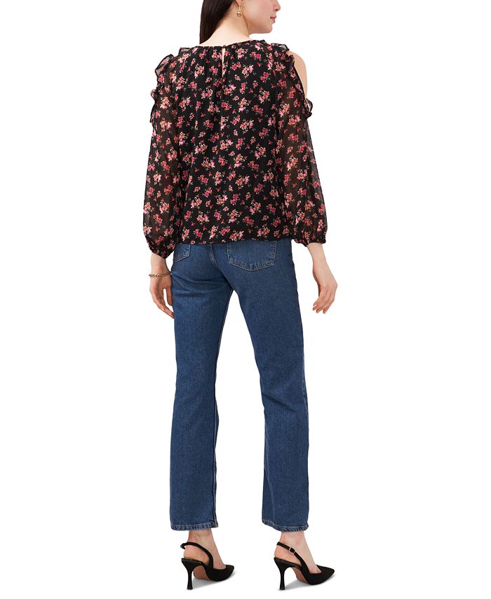 Sam & Jess Women's Floral-Printed Ruffled Cold-Shoulder Top & Reviews ...