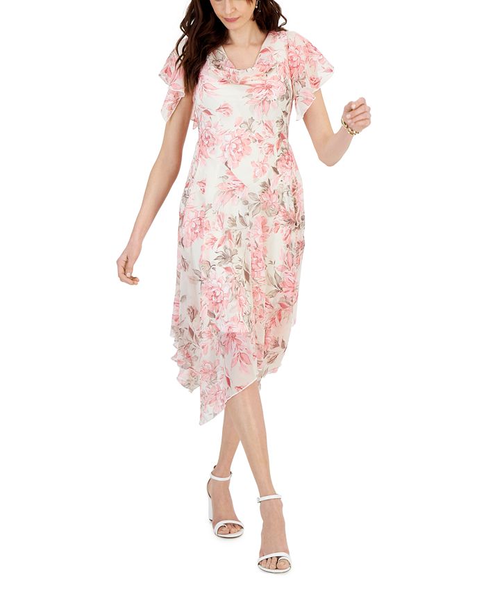 Robbie Bee Women's Draped-Neck Handkerchief-Hem Dress - Macy's