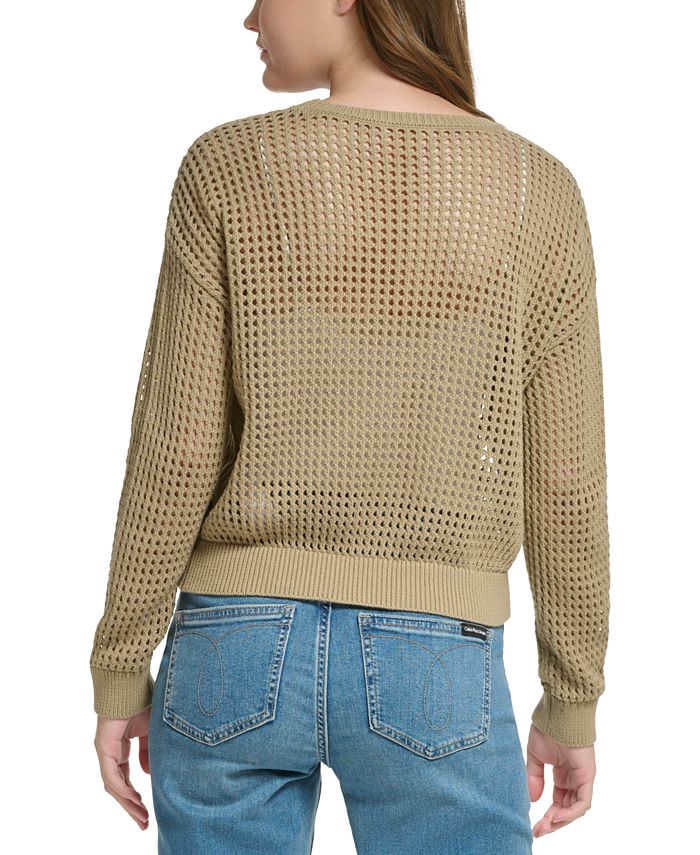 Calvin Klein Jeans Petite Cotton Open-Stitch Sweater - Macy's