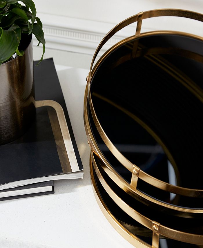 CosmoLiving by Cosmopolitan Metal Tray with Black Glass, Set of 2, 14 ...