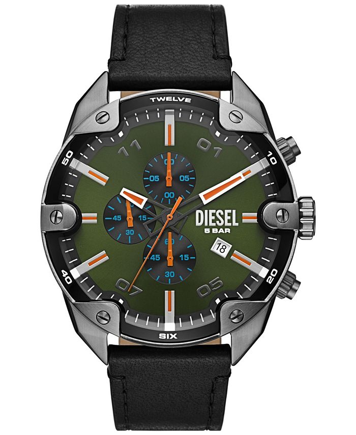 Diesel Men's Spiked Chronograph Black Leather Watch 49mm - Macy's