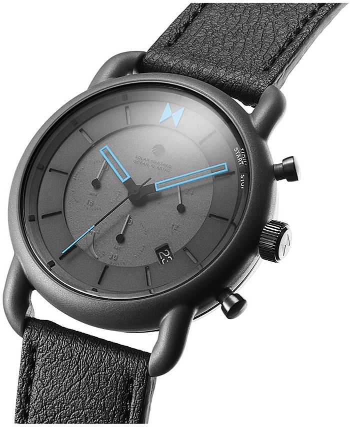 MVMT Men's Blacktop Solar Quartz Black Leather Strap Watch, 47mm - Macy's