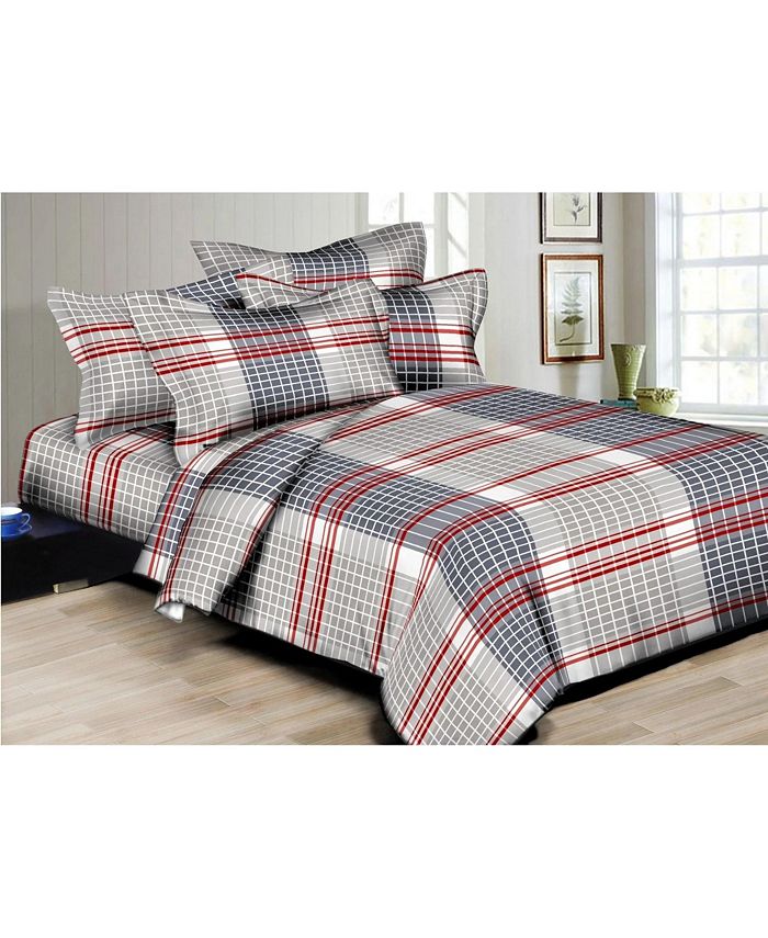 Superity Linen Gray Plaid 180TC Poly/Cotton Duvet Set - Macy's