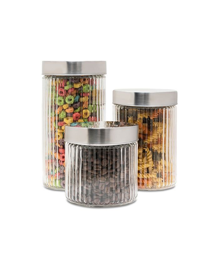 Style Setter Fluted Embossed Glass Canisters with Lids, Set of 3 - Macy's