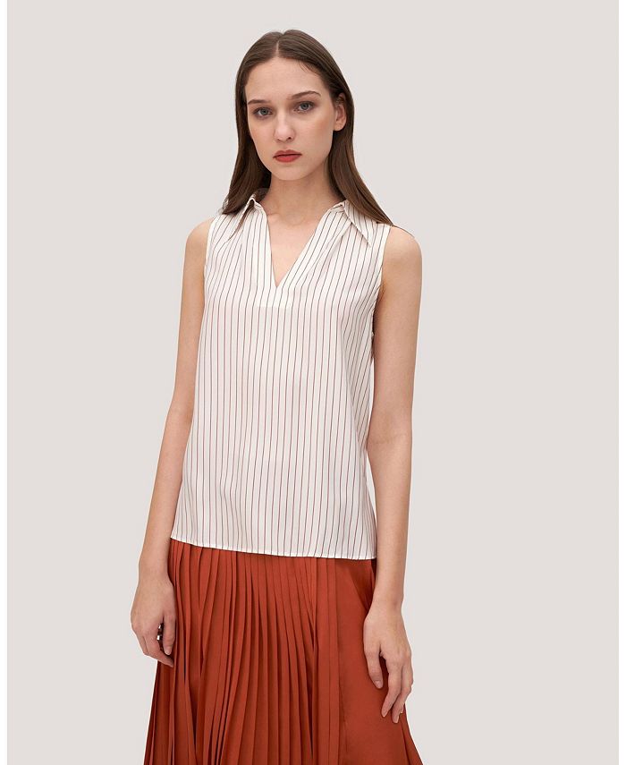 LILYSILK Women's Graceful Pinstriped Silk Violet Top - Macy's