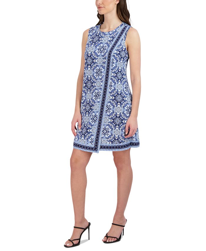 Sandra Darren Petite Printed Sleeveless Overlay Dress - Macy's
