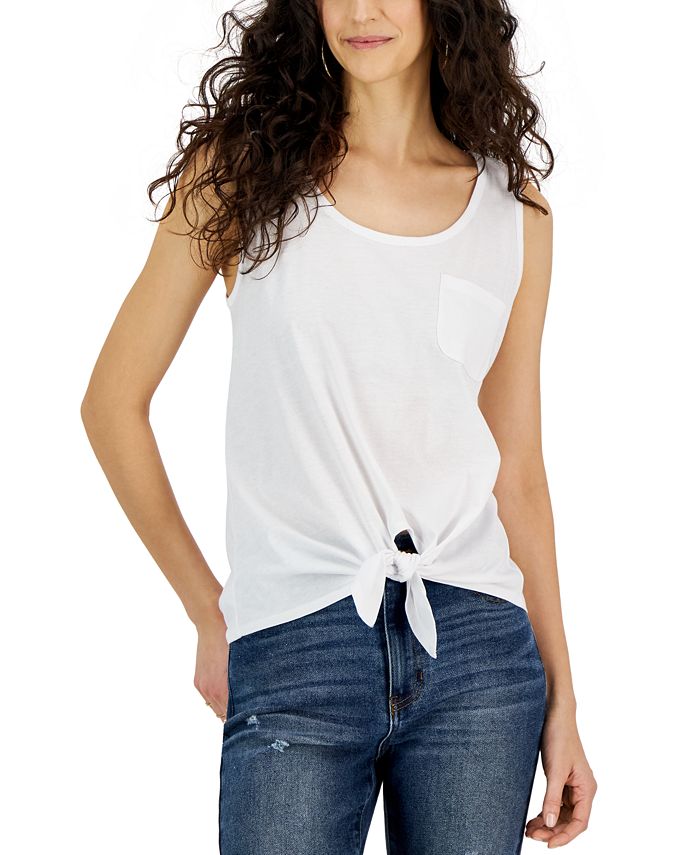 Rebellious One Juniors' Scoop-Neck Solid Tie-Front Tank Top - Macy's