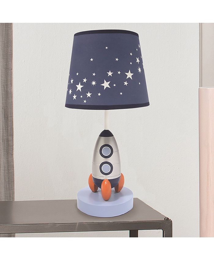 Lambs & Ivy Milky Way Blue/Silver Rocket Ship Nursery Lamp with Shade ...