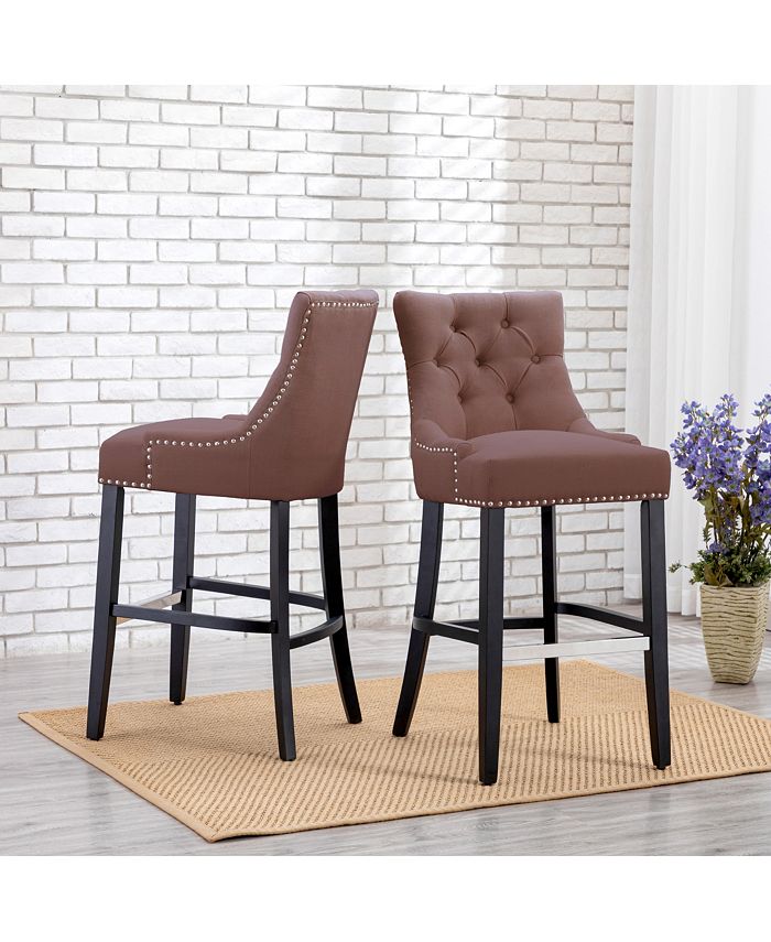 WestinTrends 29" Linen Tufted Buttons Upholstered Wingback Bar Stool ...