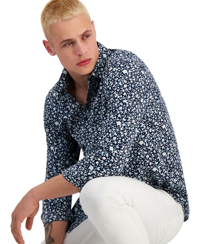 I N C International Concepts Mens Regular Fit Floral Print Button