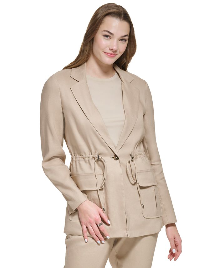 Calvin Klein Women's One-Button Linen Utility Jacket - Macy's