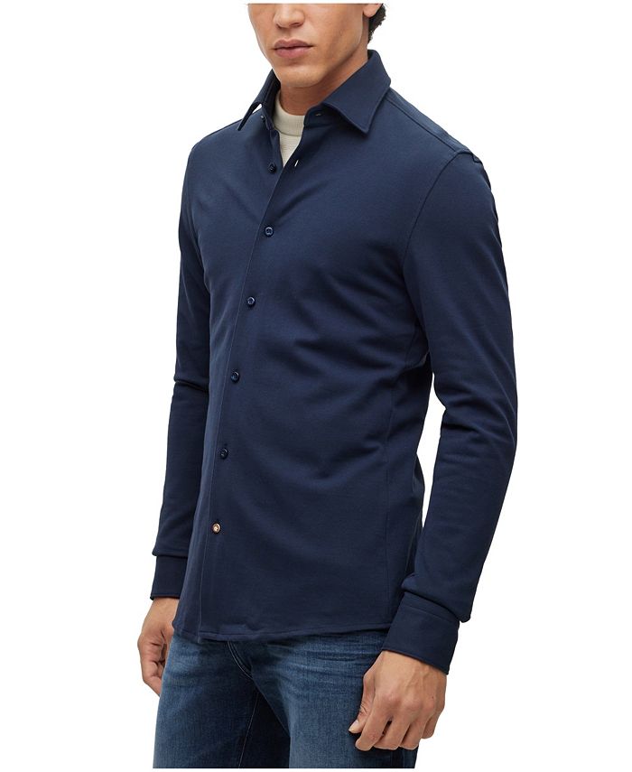 Hugo Boss Men's Slim-Fit Cotton Pique Jersey Shirt - Macy's