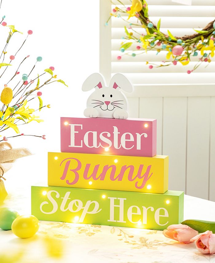 Glitzhome 12" L Easter LED Lighted Wooden Bunny Block Word Sign - Macy's