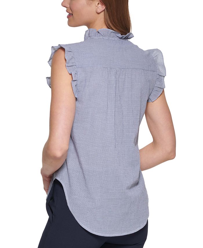 DKNY Petite Cotton Sleeveless Ruffle-Trim Shirt, Created for Macy's ...