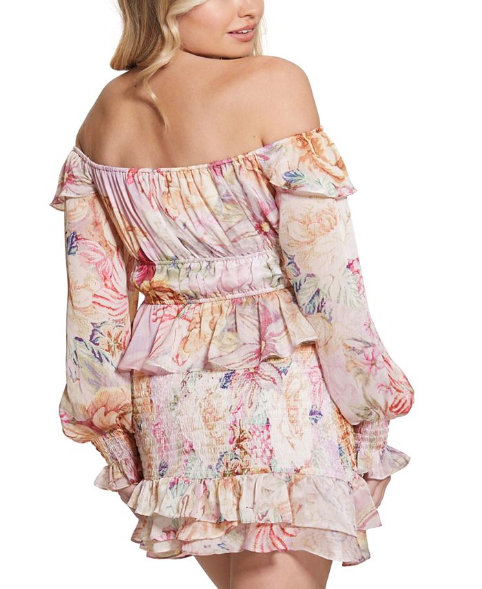 GUESS Women's Azura Off-The-Shoulder Ruffled Floral Top - Macy's