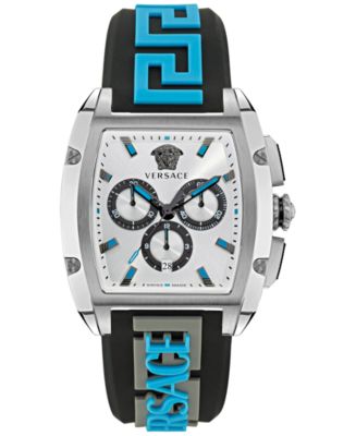 Versace Men's Swiss Chronograph Dominus Black & Blue Silicone Strap ...