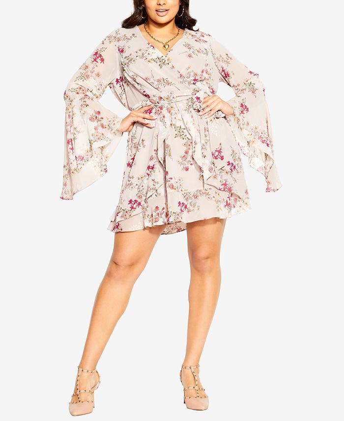 City Chic Plus Size Trendy Flower Flow Wrap Dress - Macy's
